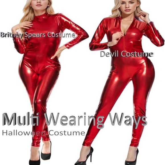 Pants & Jumpsuits | Red Metallic Unitard Catsuit Britney Spears Oops I Did It Again Halloween ...